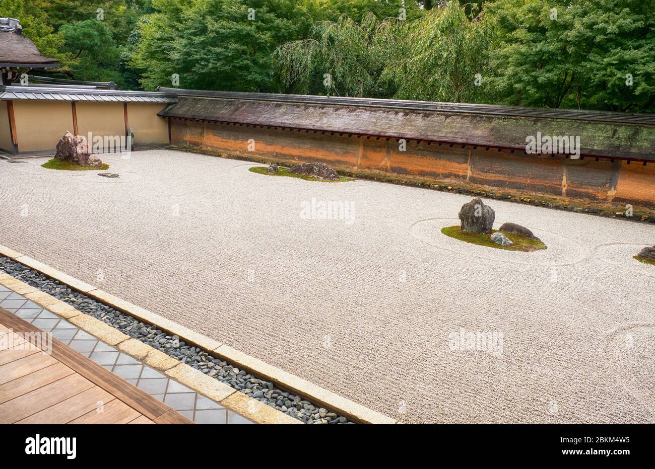 The view of famous Zen garden of Ryoan-ji temple - the dry landscape ...