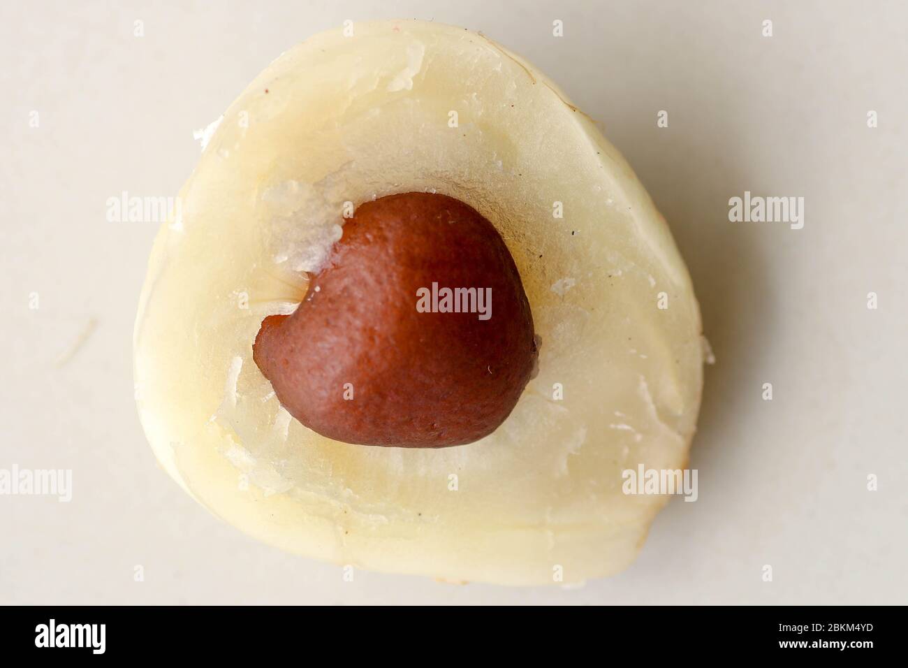 Close up of single piece of Snake fruit with seed. Top view of single ...