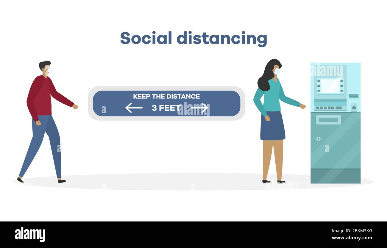 Vector illustration Keep distance. Social distancing. Chinese ...