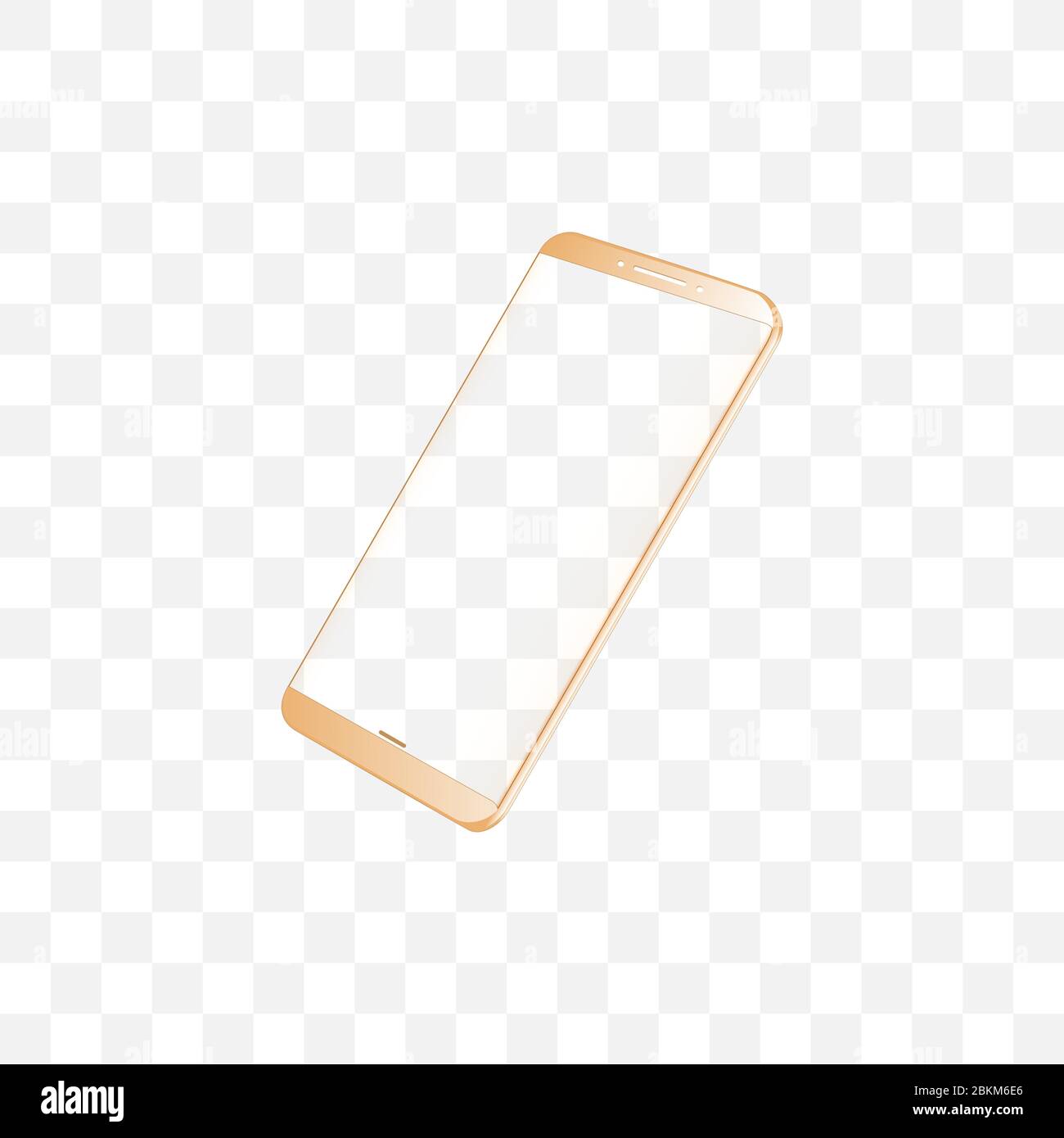 Golden realistic isolated smartphone with blank screen on a transparent ...