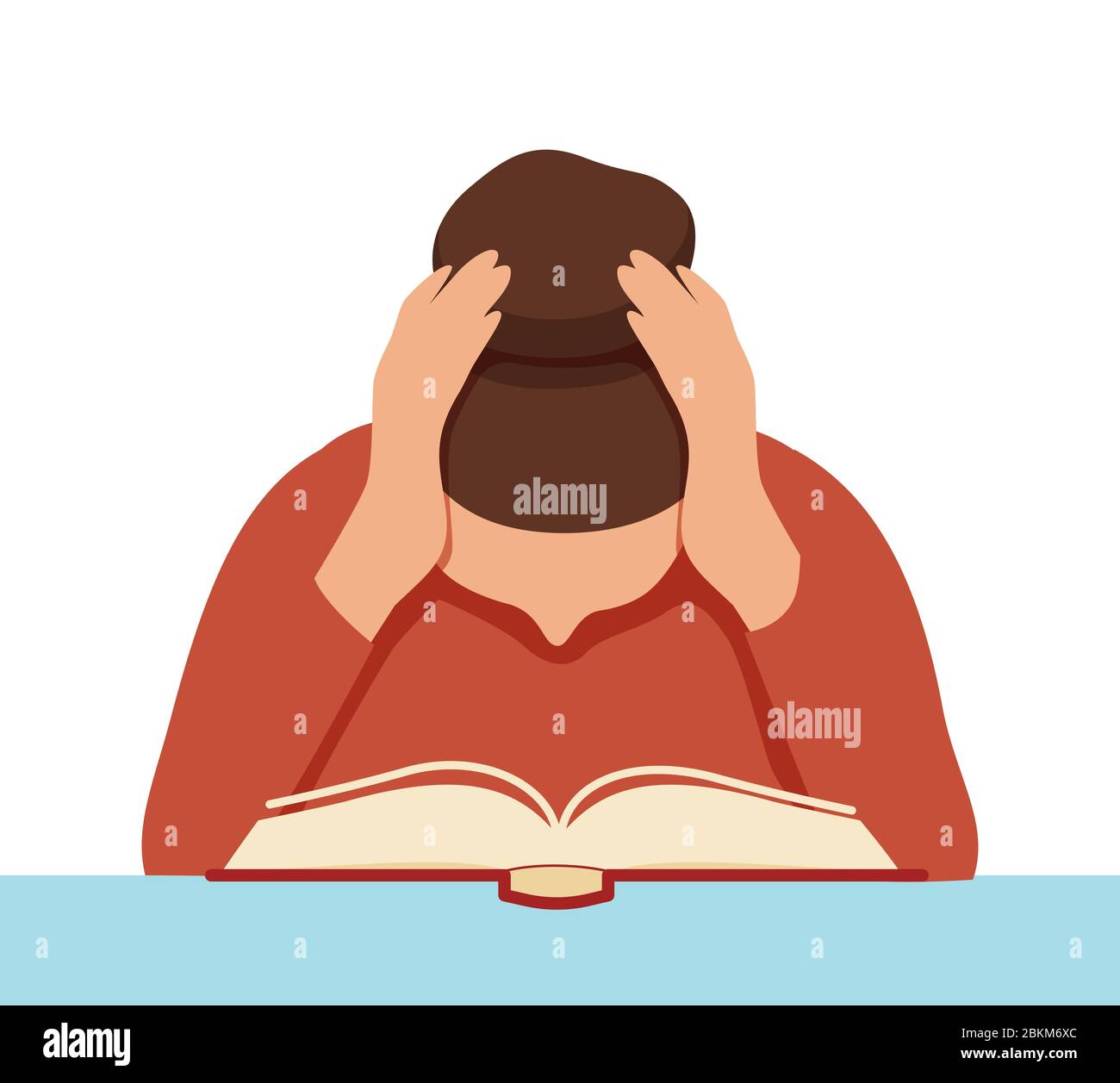 Focused female student reading book covering ears by hands vector flat ...