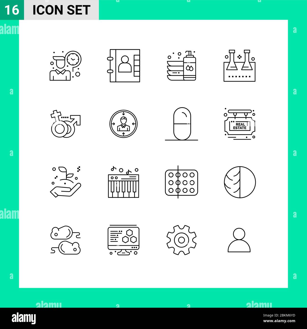 Stock Vector Icon Pack of 16 Line Signs and Symbols for gender, lab ...