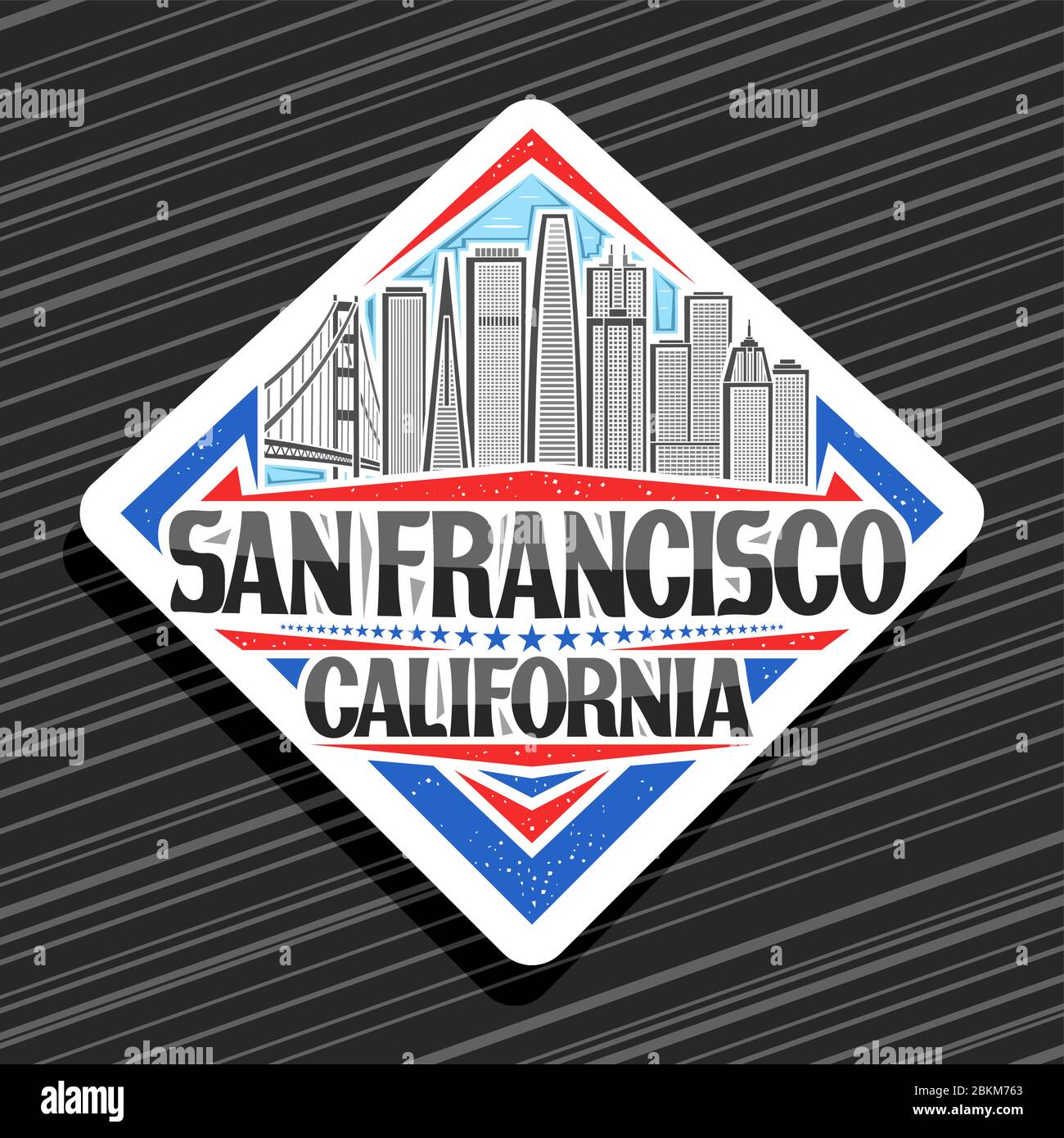 Vector logo for San Francisco, white road sign with line illustration ...