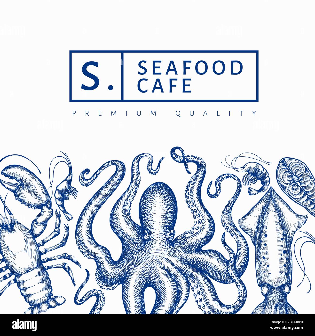 Seafood design template. Hand drawn vector seafood illustration ...