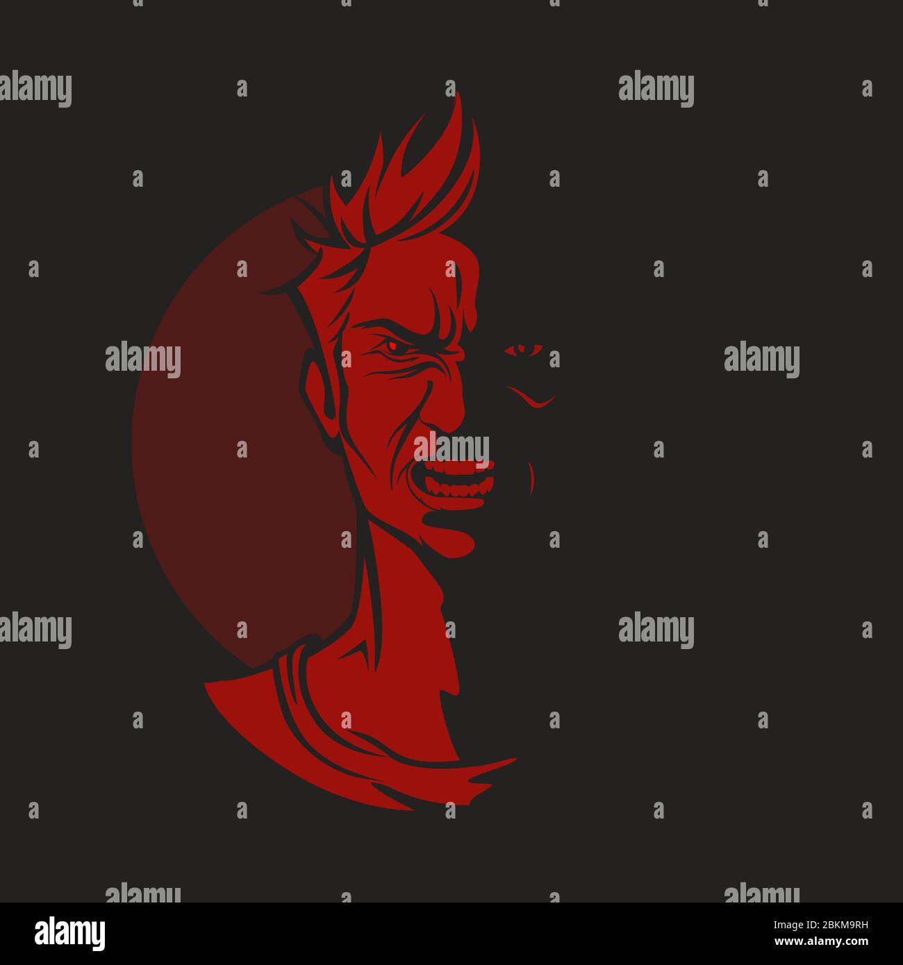 Cartoon devil character with madness demonic face vector graphic ...