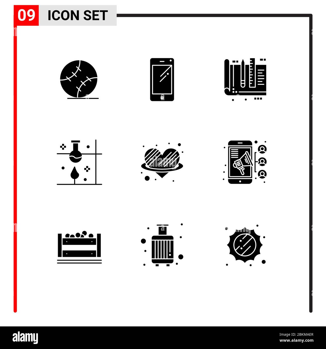 9 Thematic Vector Solid Glyphs and Editable Symbols of science ...