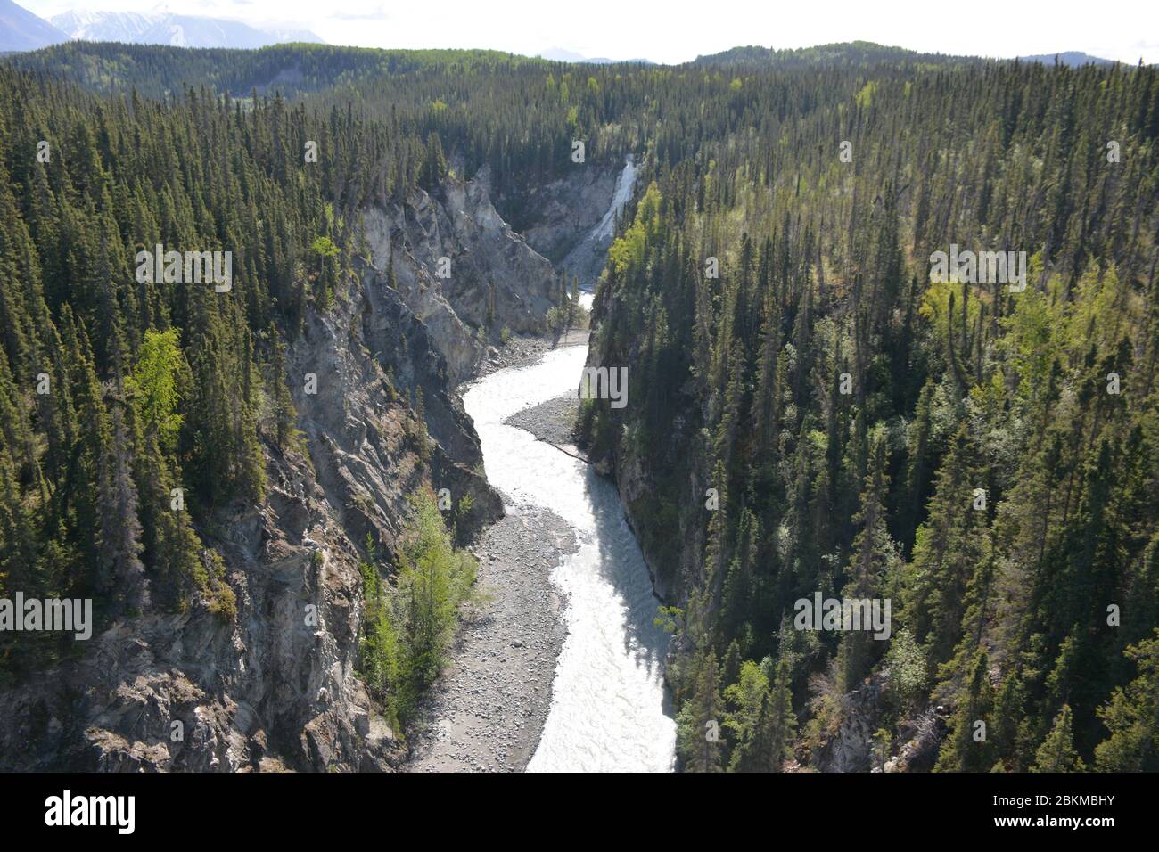 View of the Kuskulana River from the Kuskulana Bridge on the McCarthy ...