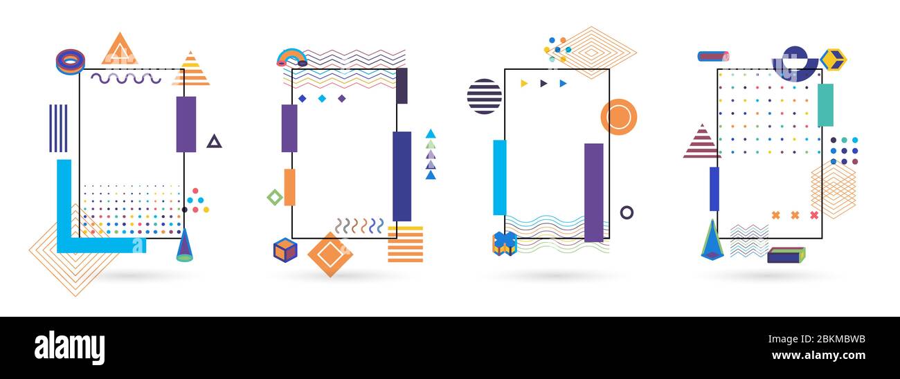 Abstract geometric banner with Kandinsky style frames, Memphis design ...