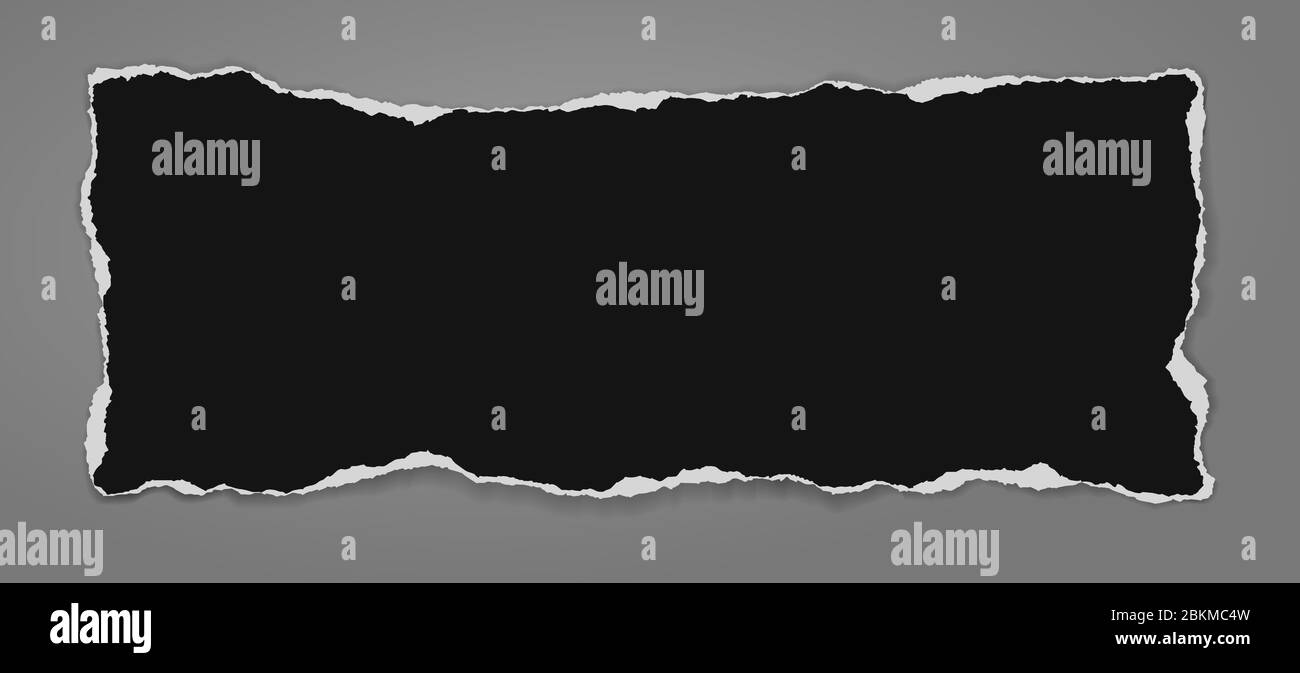 Piece of torn black horizontal note, notebook paper with soft shadow ...