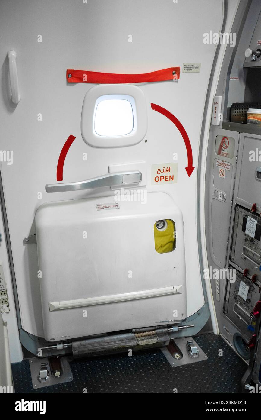 Emergency exit door in an airplane close up Stock Photo - Alamy Emergency exit door in an airplane close up Stock Photo - Alamy