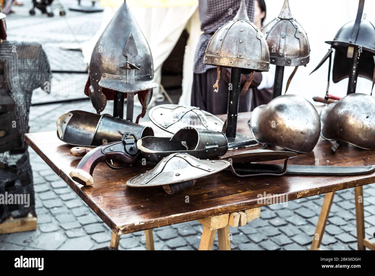 Sibiu City, Romania - 24 August 2019. medieval knight armor and weapons ...