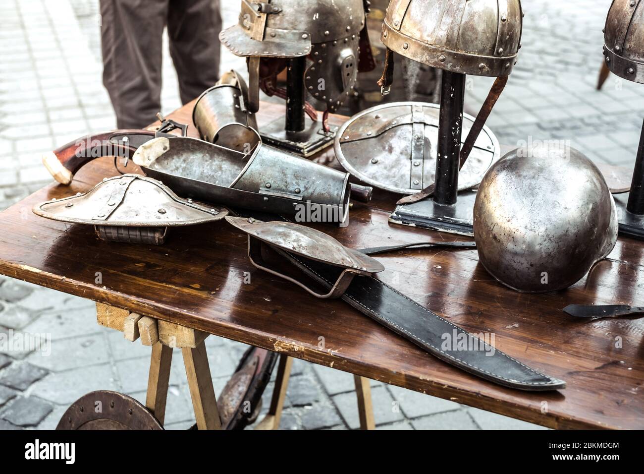 Sibiu City, Romania - 24 August 2019. medieval knight armor and weapons ...
