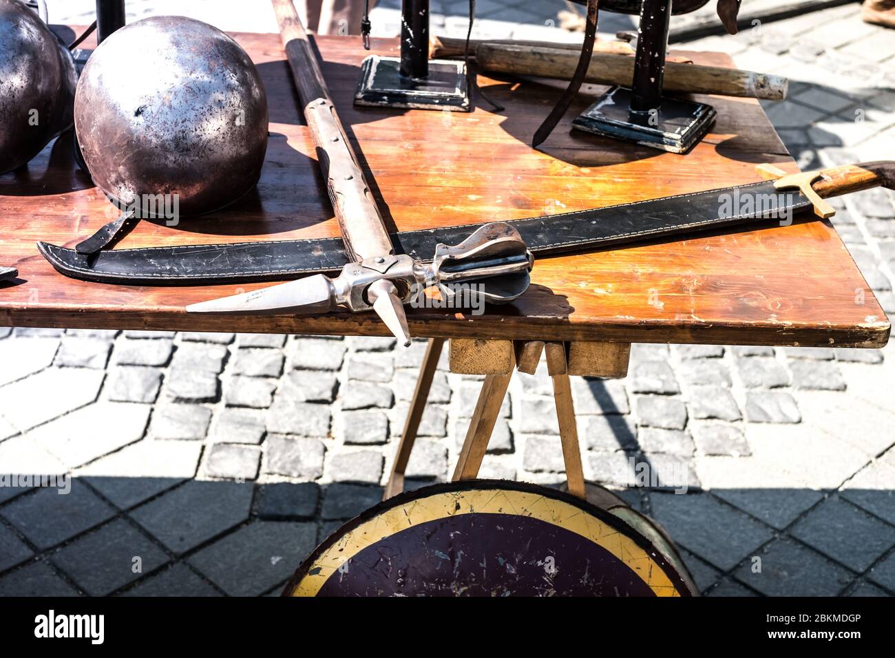 Sibiu City, Romania - 24 August 2019. medieval knight armor and weapons ...
