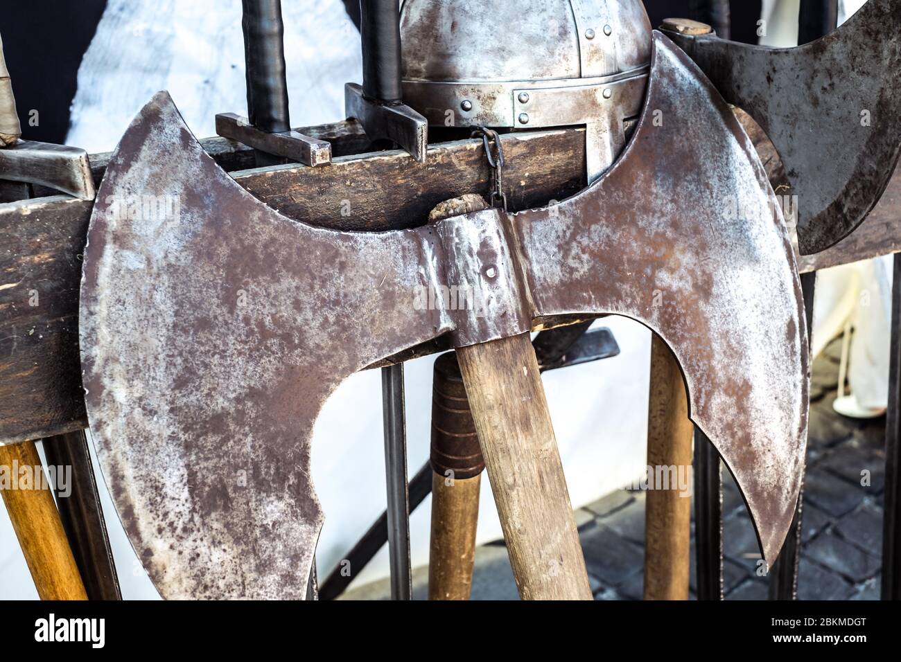 Sibiu City, Romania - 24 August 2019. medieval knight armor and weapons ...