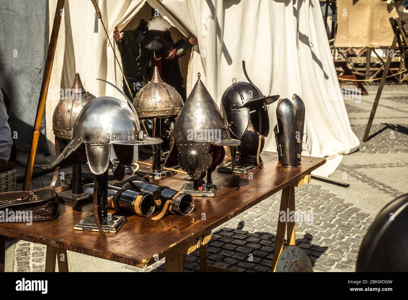 Sibiu City, Romania - 24 August 2019. medieval knight armor and weapons ...