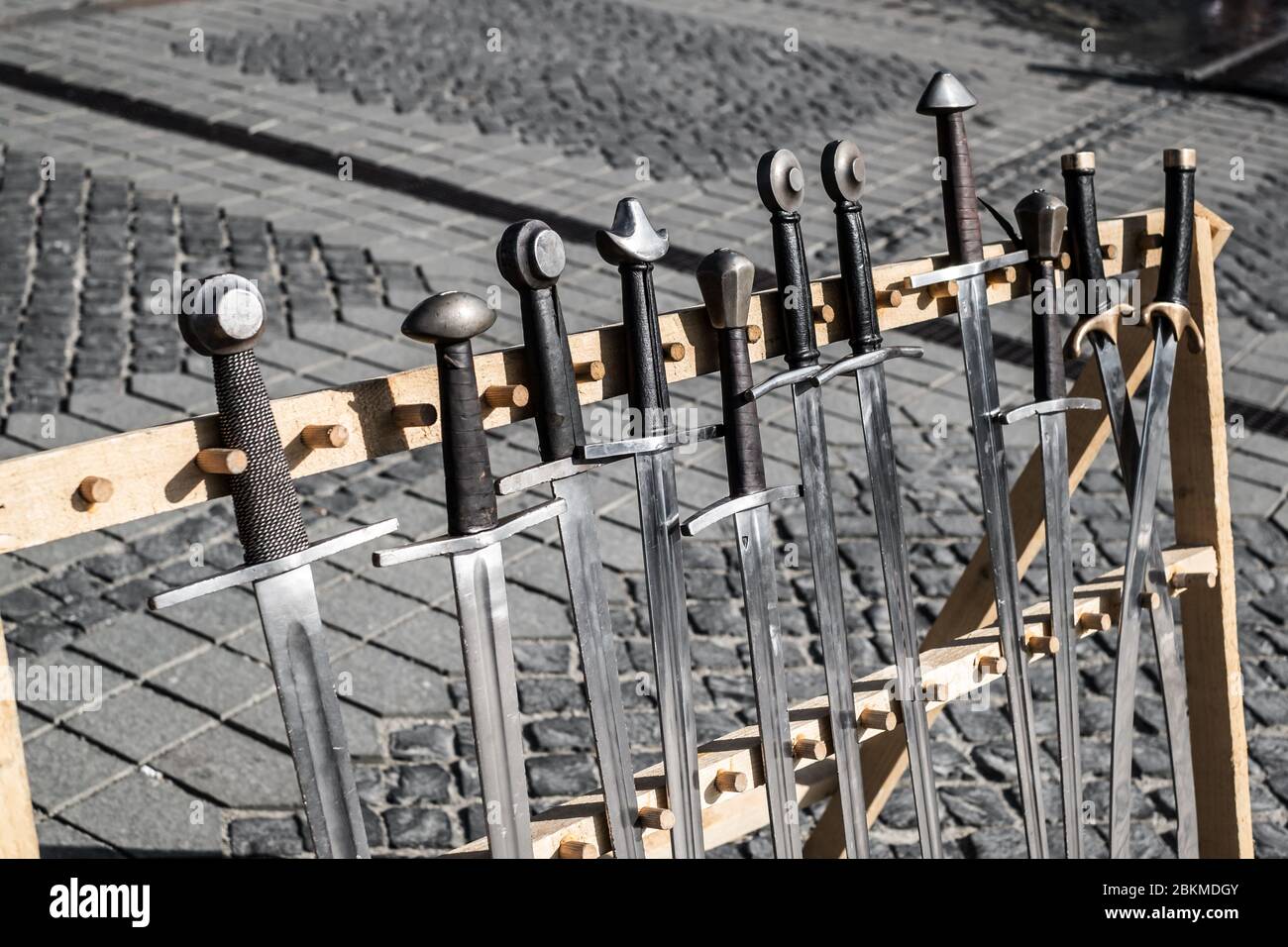 Sibiu City, Romania - 24 August 2019. medieval knight armor and weapons ...