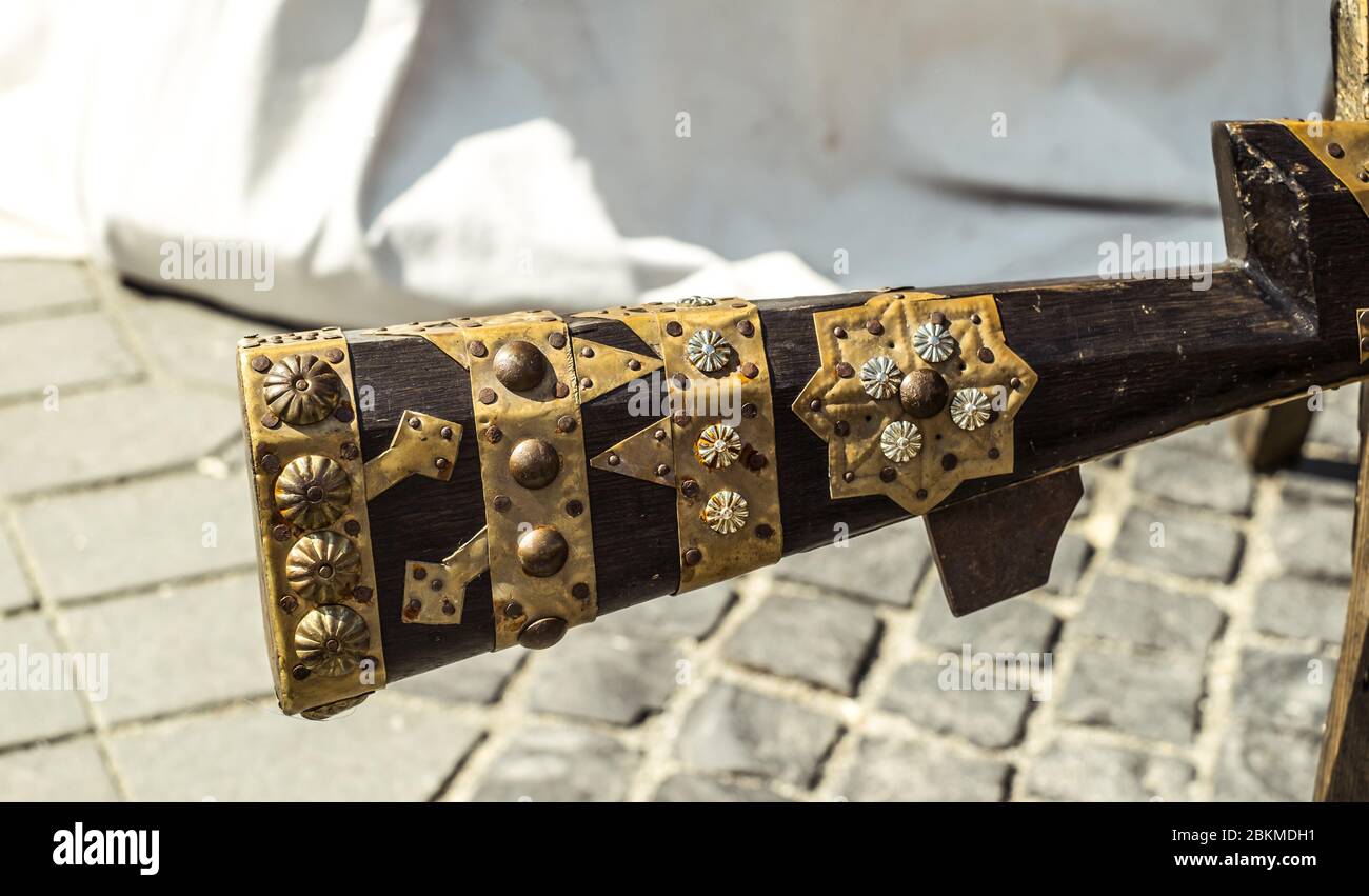 Sibiu City, Romania - 24 August 2019. medieval knight armor and weapons ...