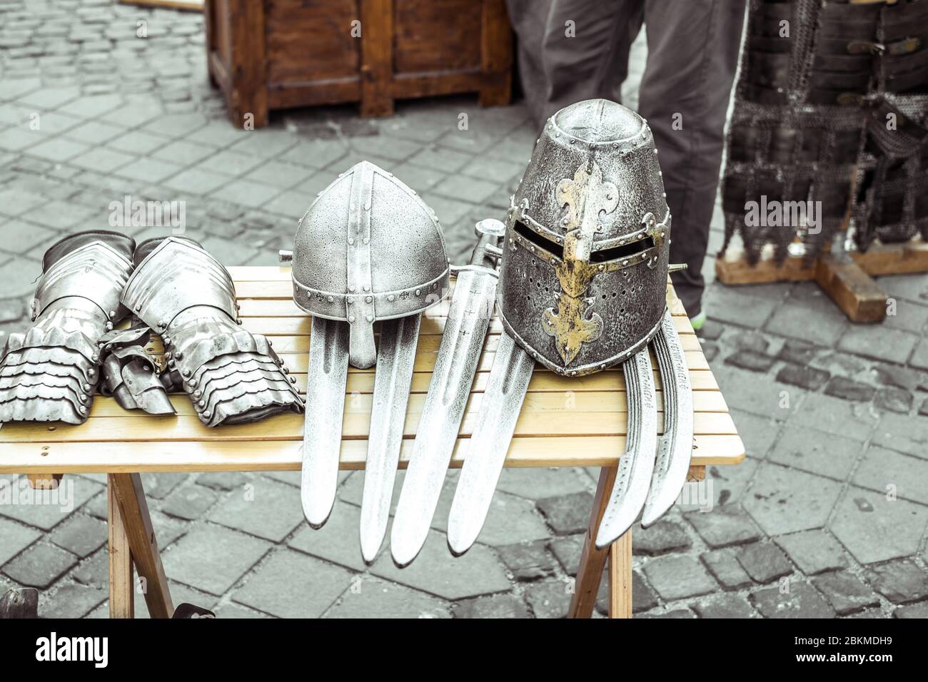 Sibiu City, Romania - 24 August 2019. medieval knight armor and weapons ...