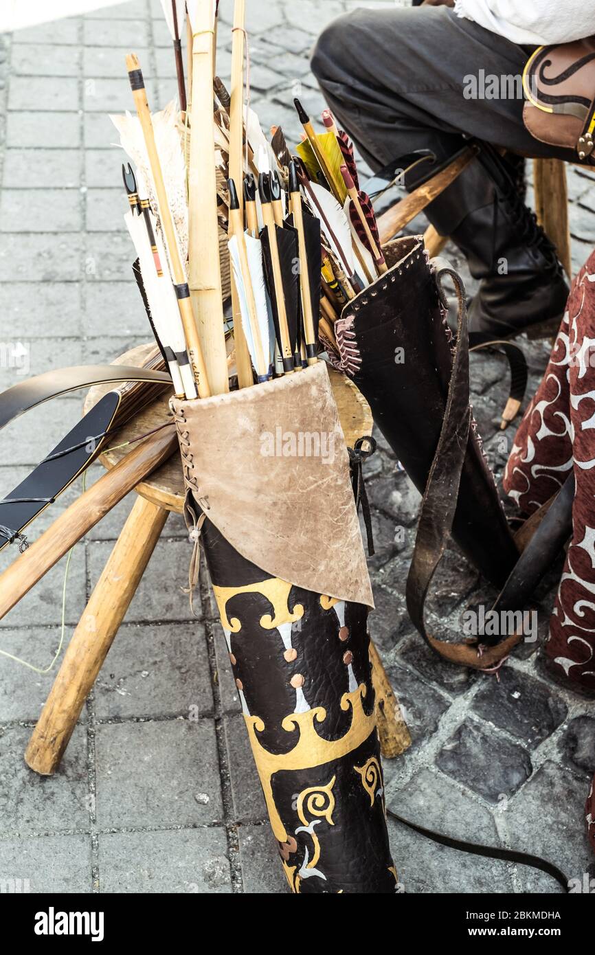 Sibiu City, Romania - 24 August 2019. medieval knight armor and weapons ...