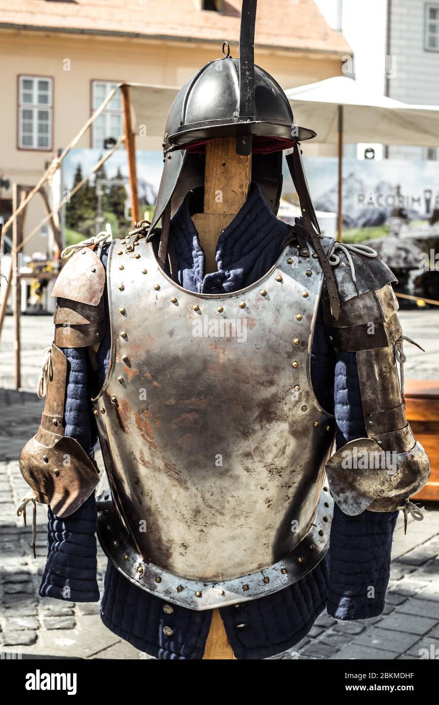 Sibiu City, Romania - 24 August 2019. medieval knight armor and weapons ...