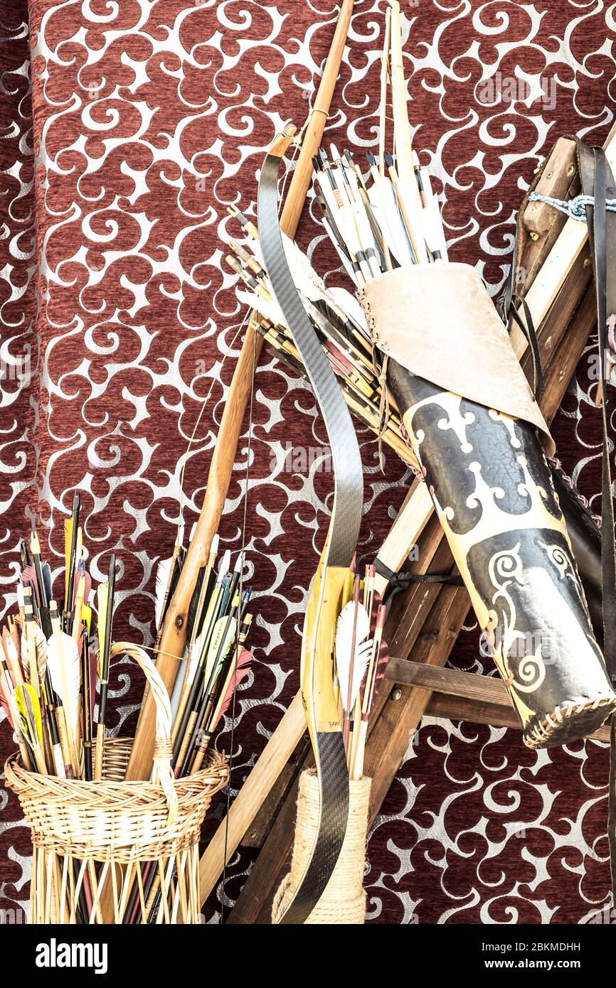 Sibiu City, Romania - 24 August 2019. medieval knight armor and weapons ...