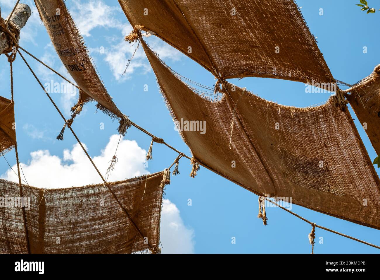 old jute sacks draping ceiling Stock Photo - Alamy
