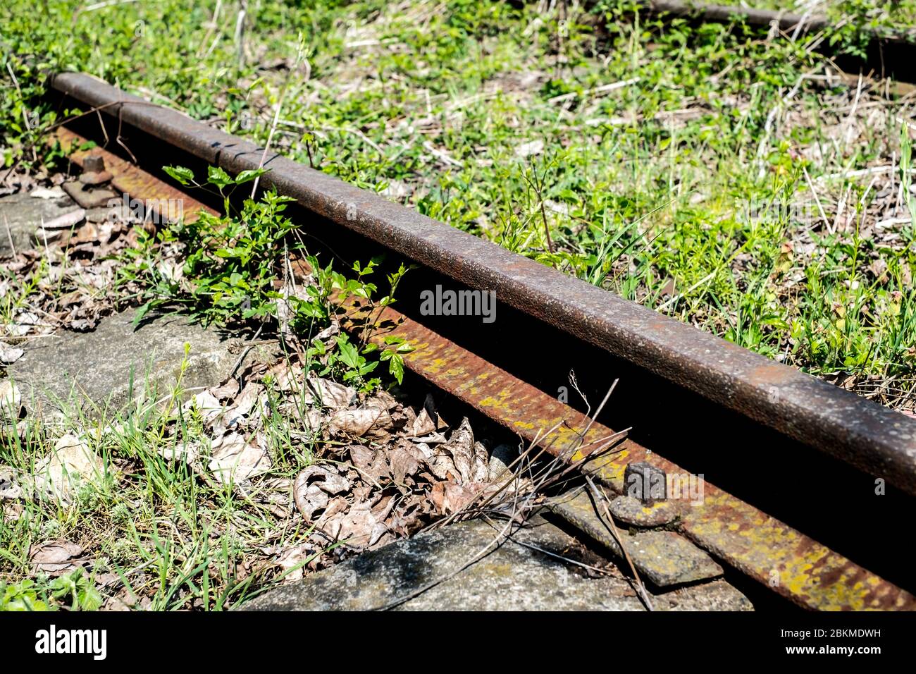 Rusty rail track rail abandoned Stock Photo - Alamy