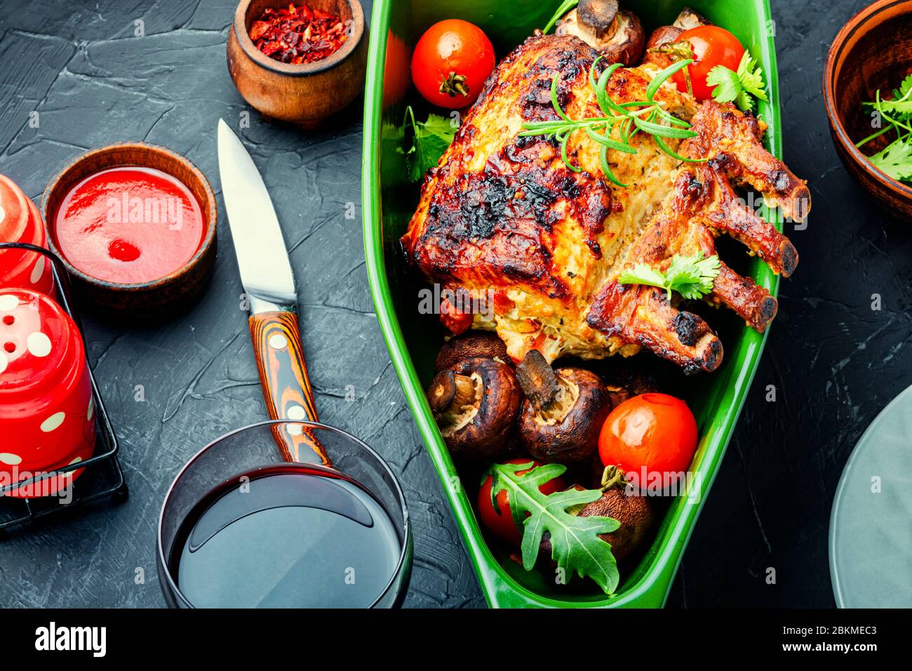 Pork loin or roasted rack of pork with vegetable.Grilled meat Stock ...