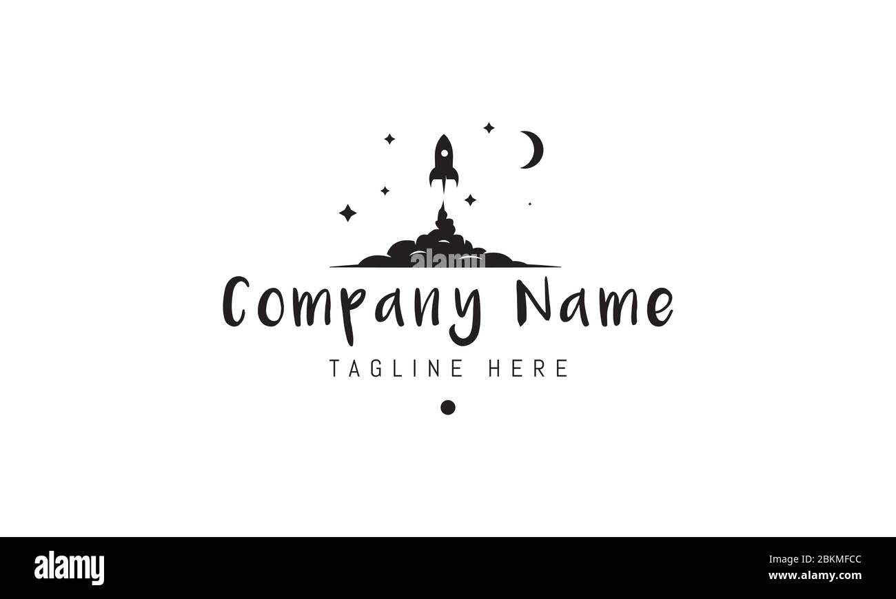 Vector logo on which an abstract image of a rocket taking off in a ...