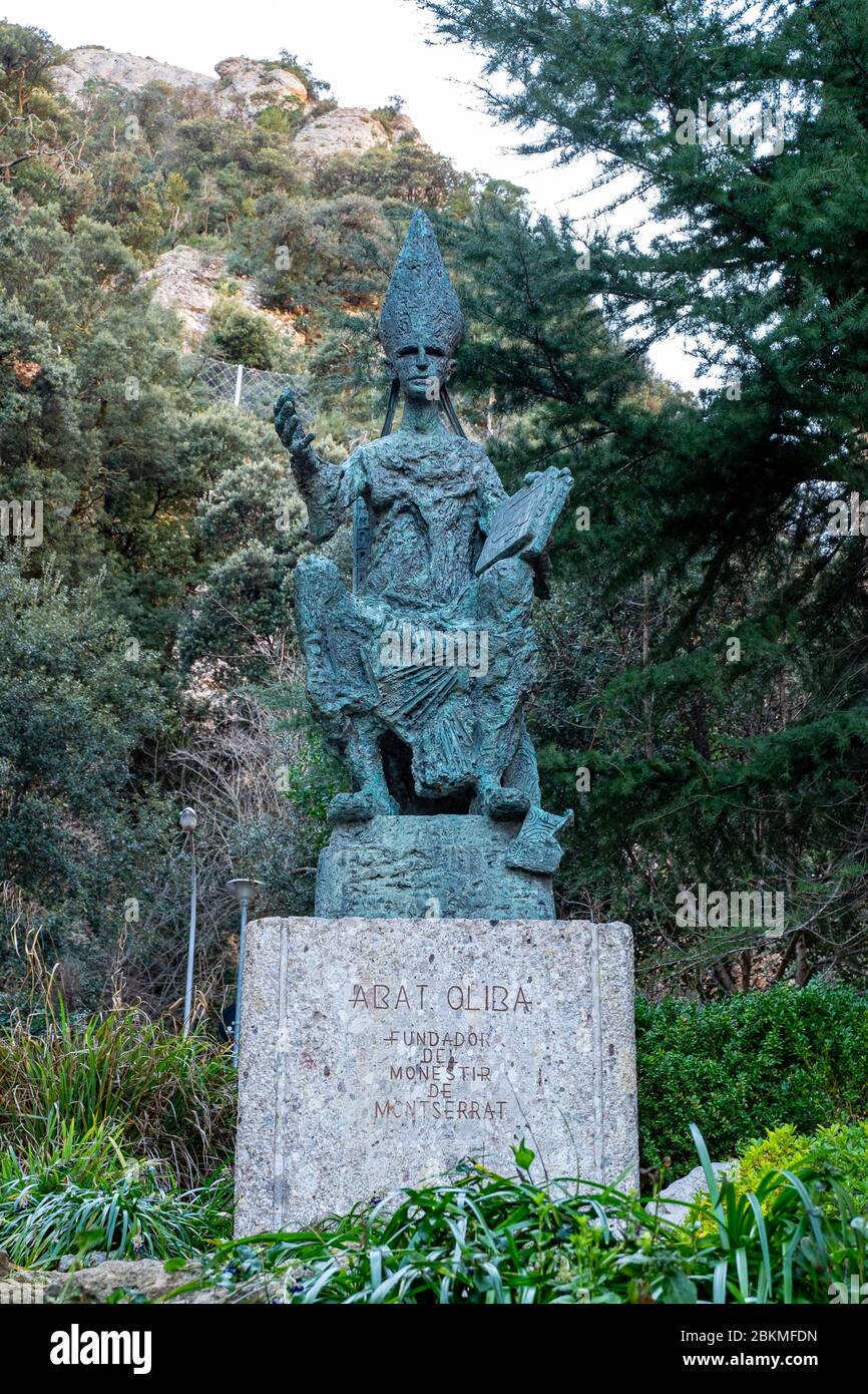 Monument to abbot Oliba, founder of Montserrat monastery. Catalonia ...