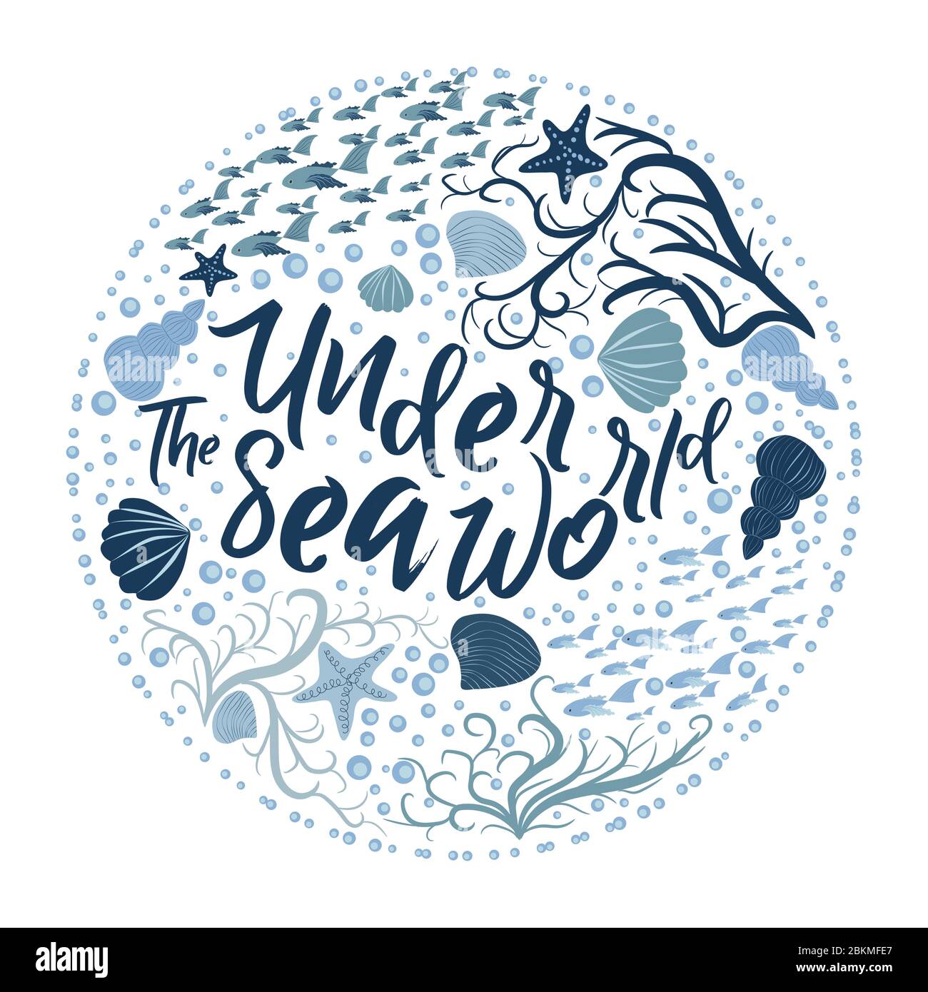 Hand drawn poster lettering quote Underwater world and different sea ...