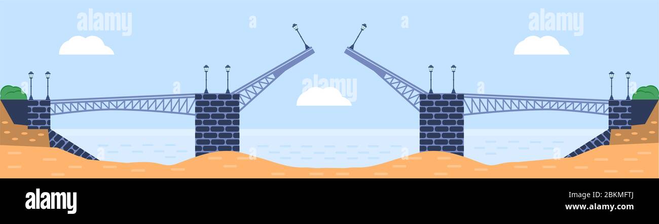 Bridge vector illustration. City architecture element with cables ...