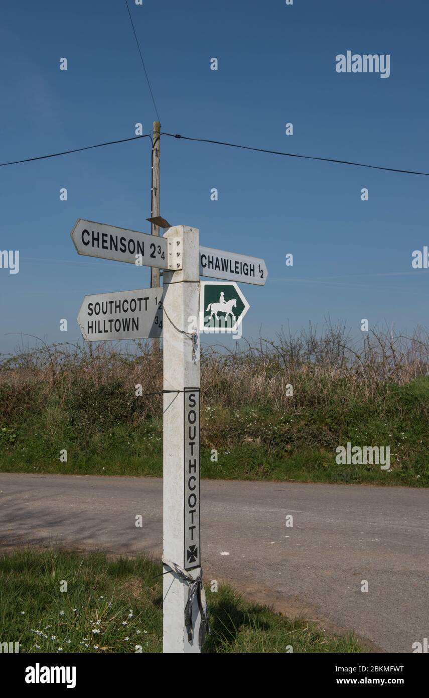 Traditional Devonian Signpost with a Way Marker for a Bridleway at a ...