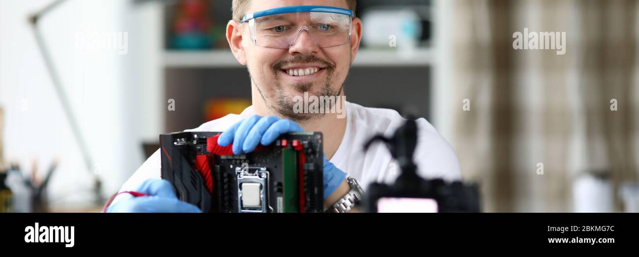 Male vloger make online broadcast portrait Stock Photo - Alamy