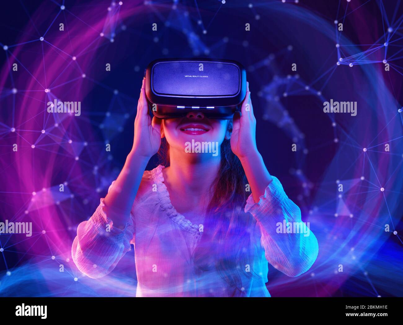 Woman with glasses of virtual reality. Future technology concept ...