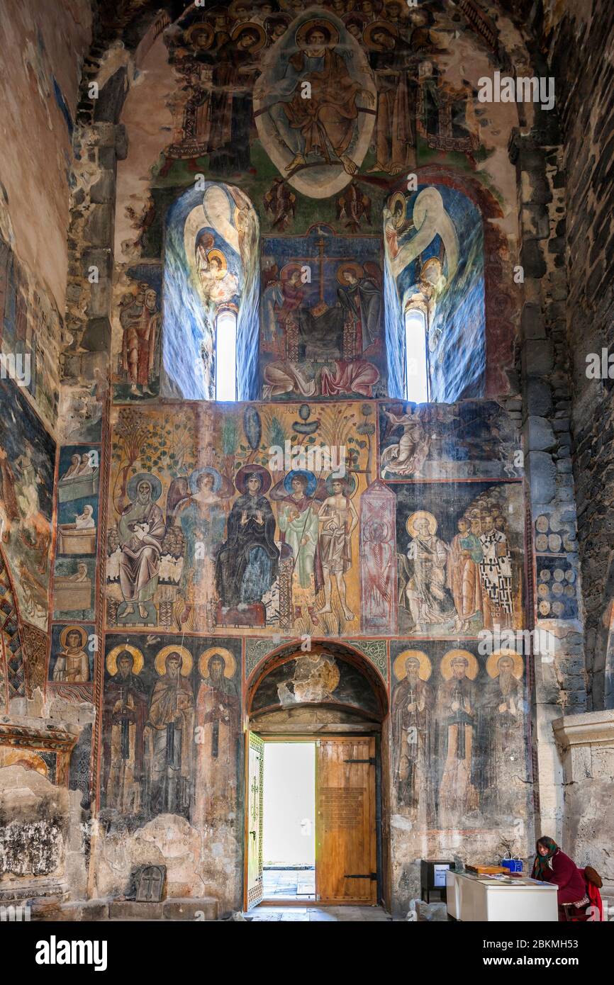 Interior and frescoes of Akhtala Monastery, Armenian church, medieval ...