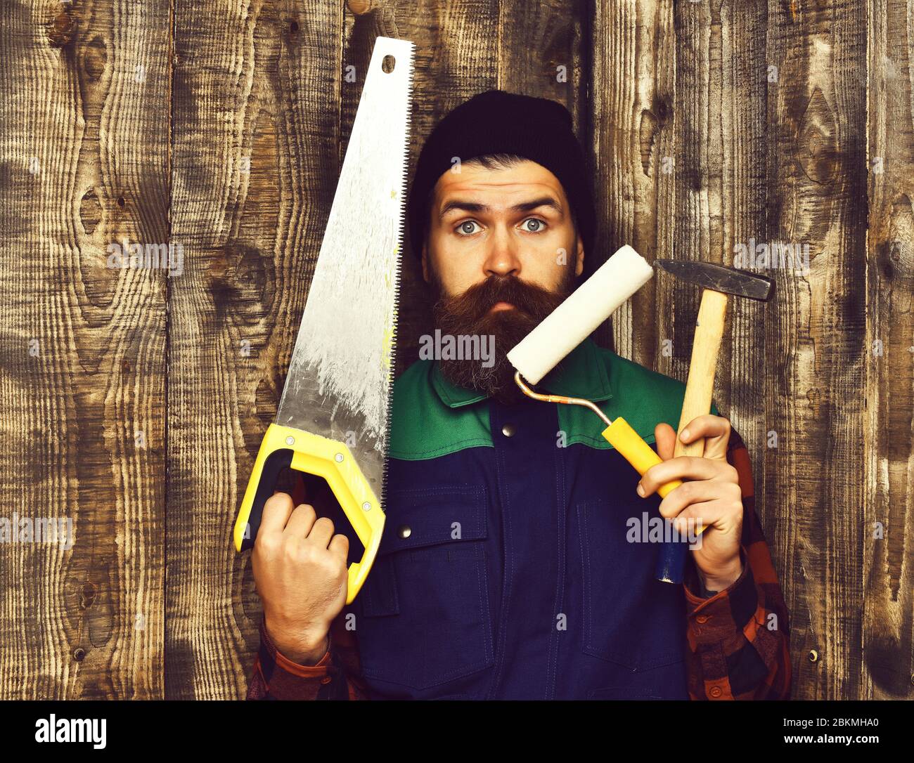 bearded man, long beard, brutal caucasian hipster with moustache ...