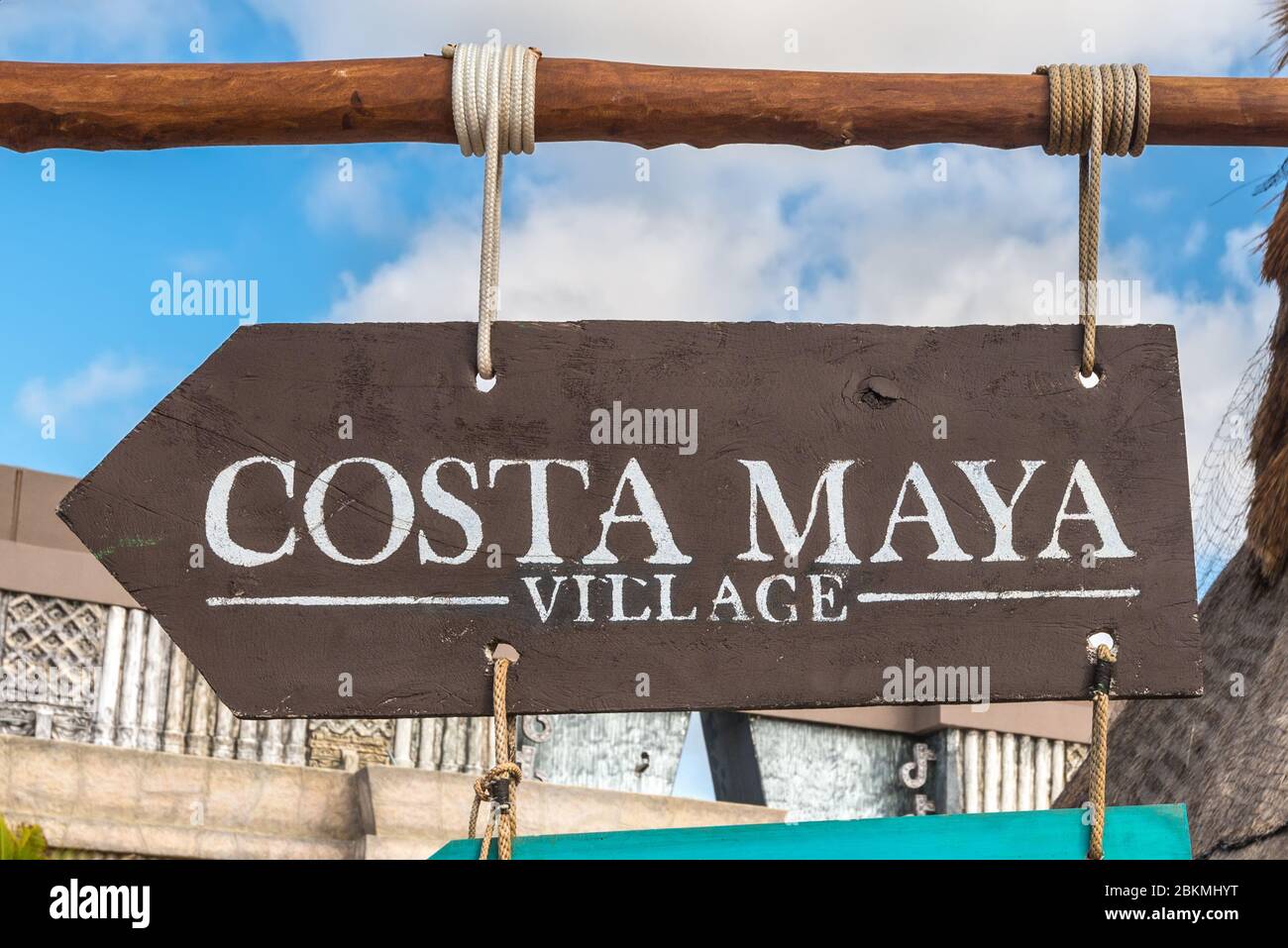 Costa Maya, Mexico - April 25, 2019: Wooden sign board with arrow ...
