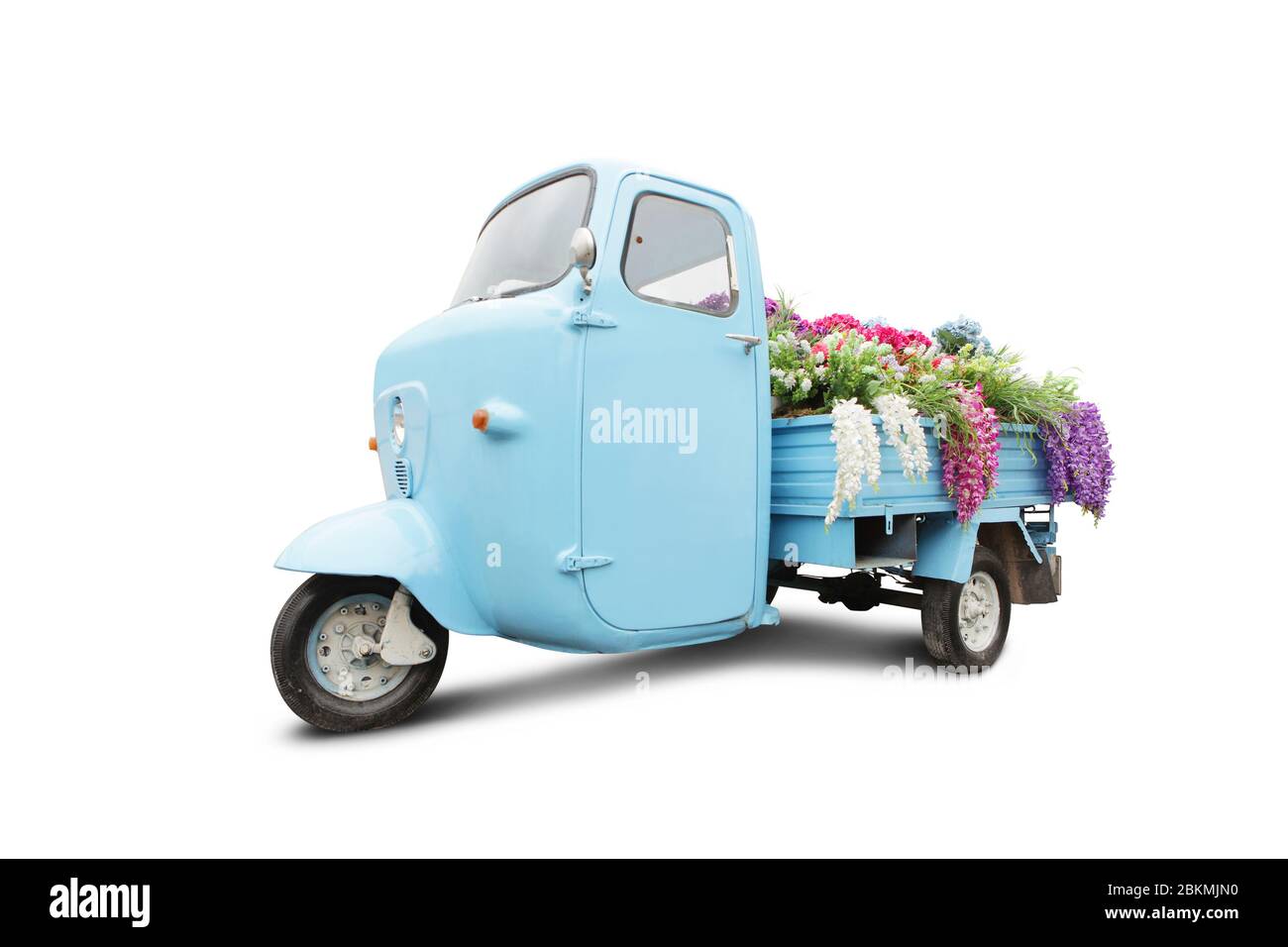 Vintage motorbike with flowers in trunk isolated on white Stock Photo ...