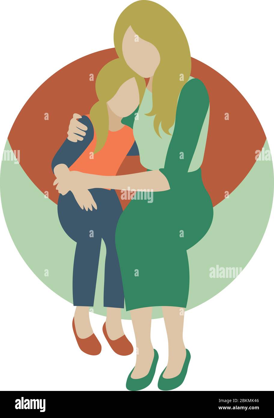 cute cartoon illustration with mother hugging her little daughter Stock ...