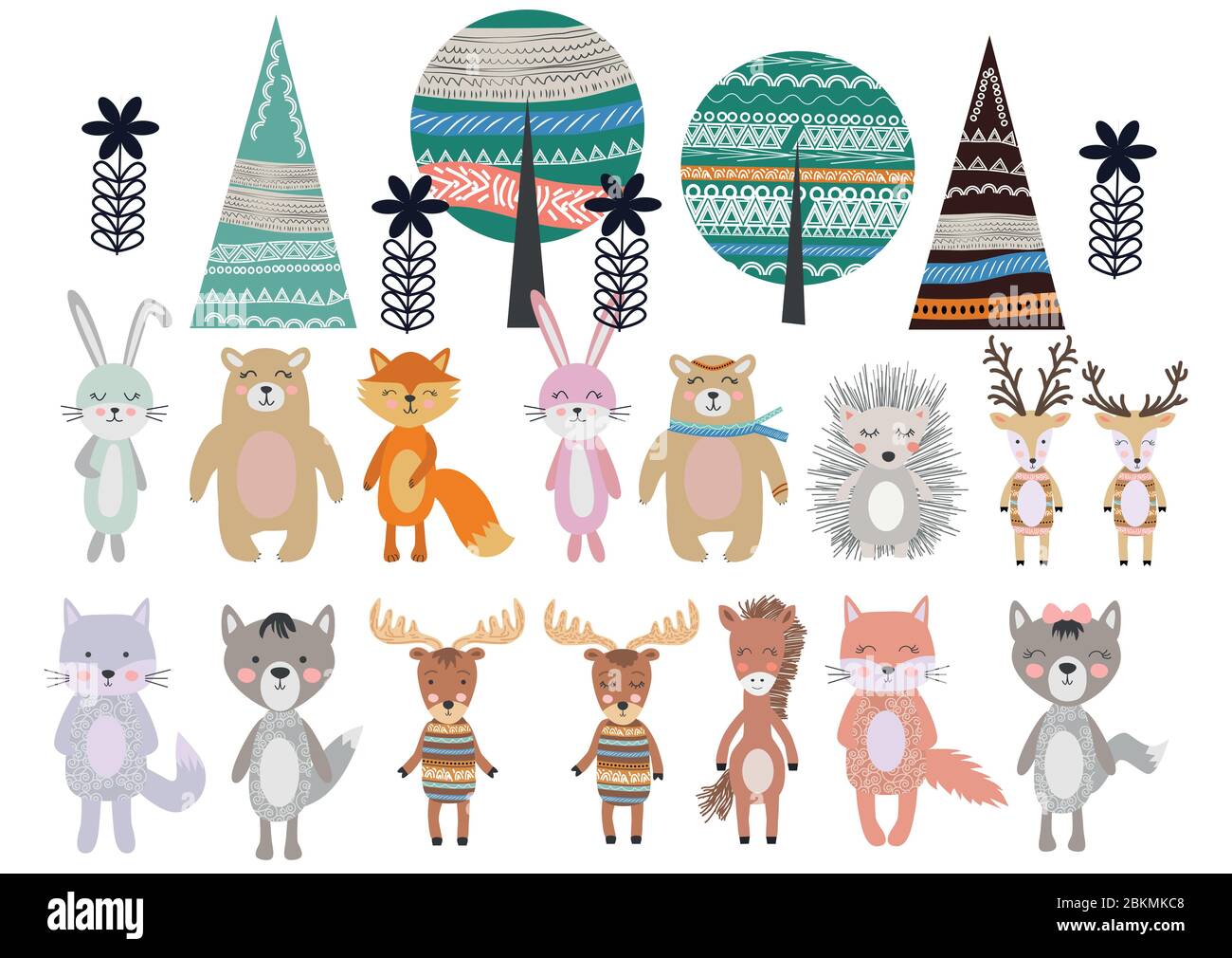Cute Scandinavian Style Animals and Design Elements Stock Vector Image ...