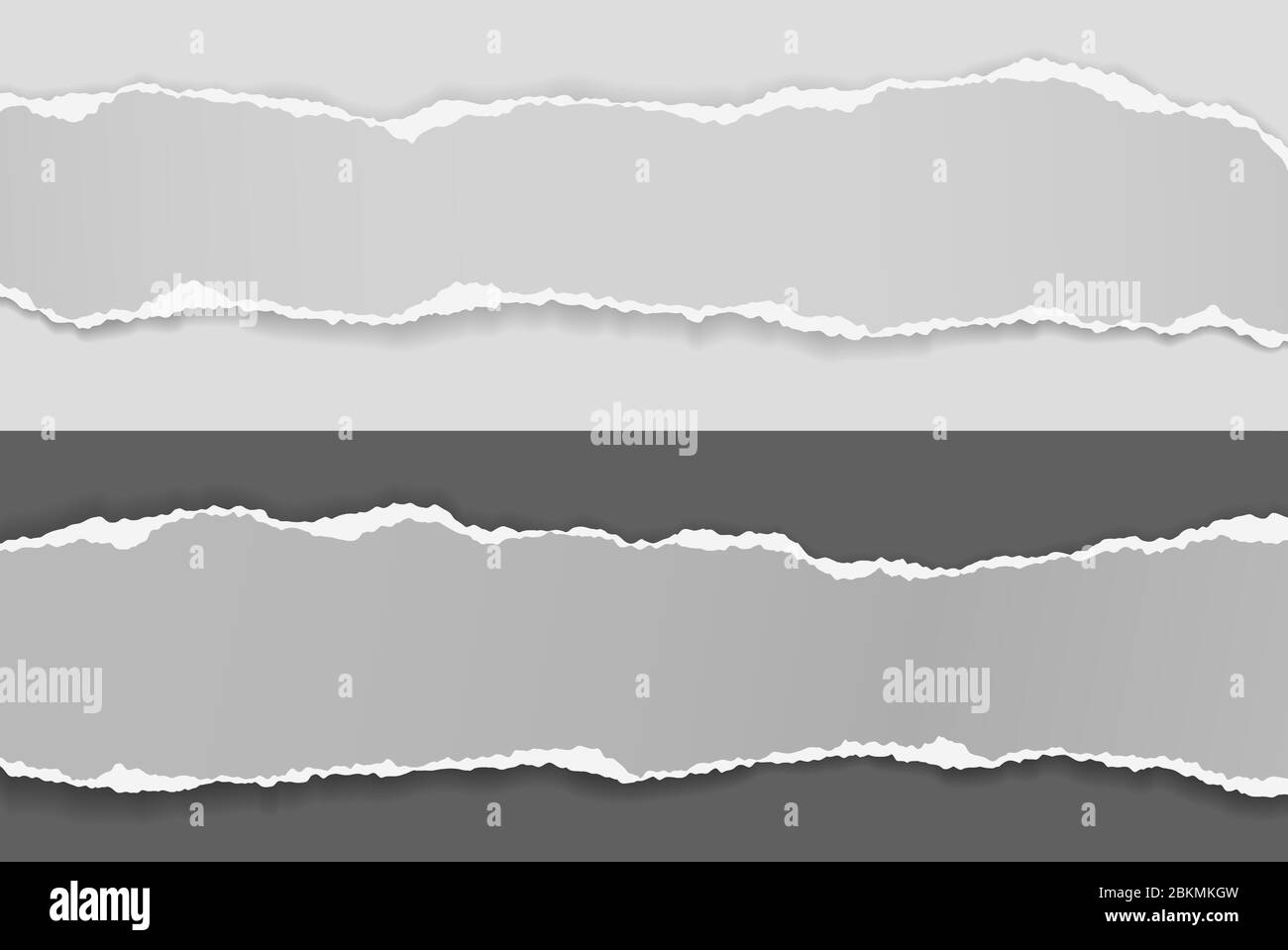 Torn, ripped pieces of horizontal grey paper with soft shadow are on ...
