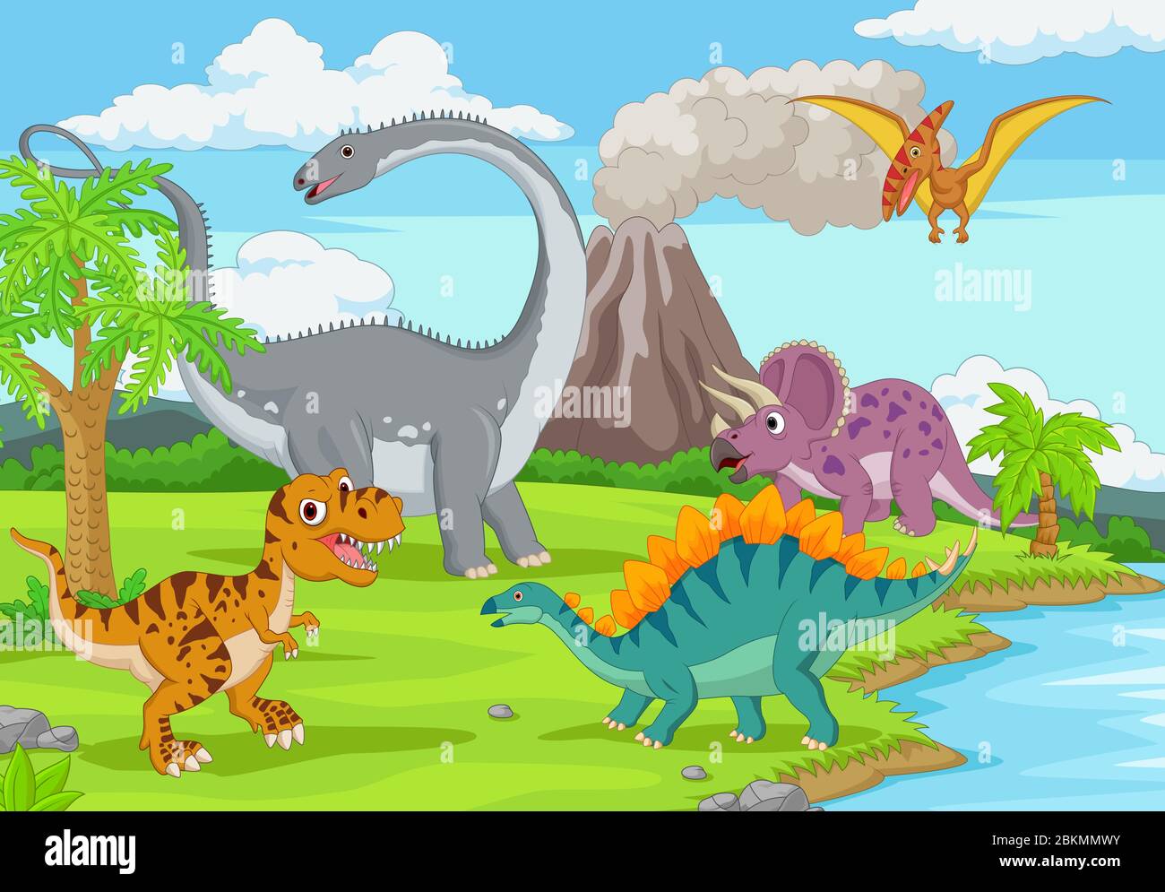 Group of funny dinosaurs in the jungle Stock Vector Image & Art - Alamy
