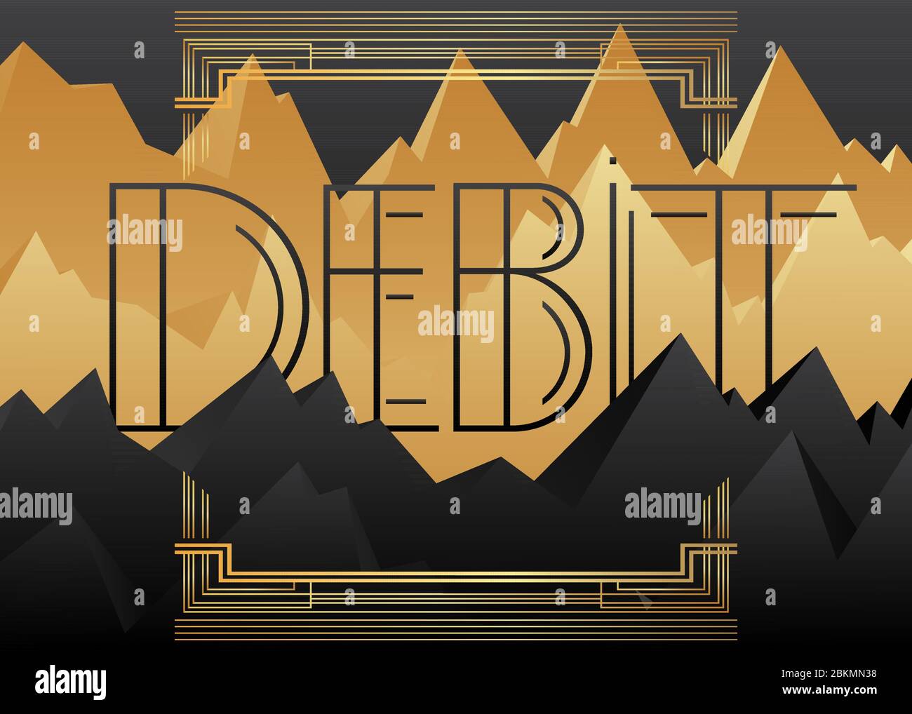 Art Deco Debit text. Decorative greeting card, sign with vintage ...