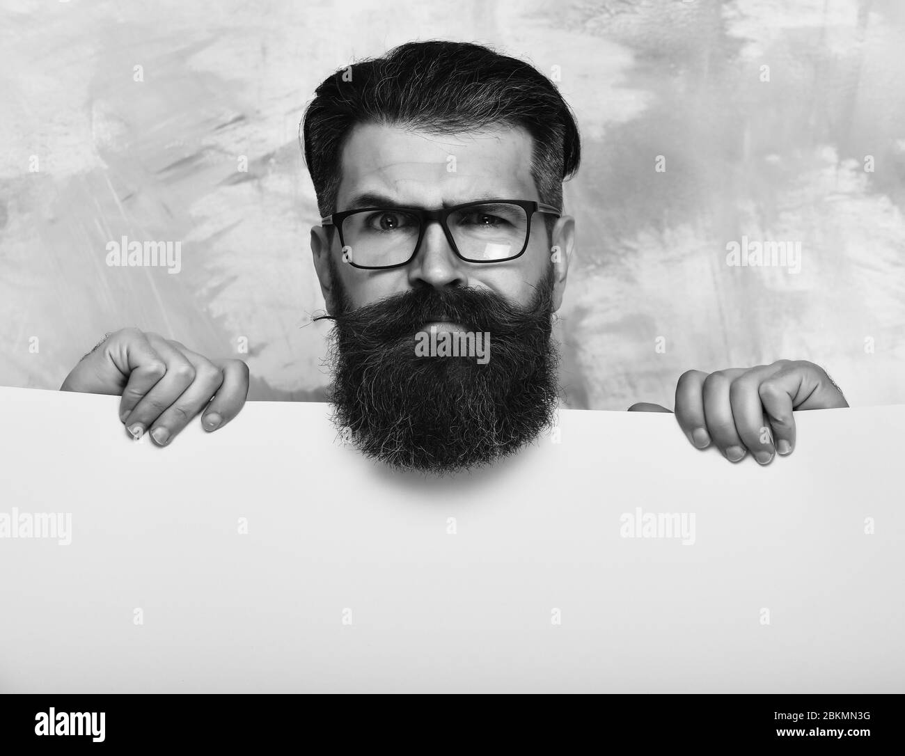 bearded man, long beard, brutal caucasian hipster with moustache on sad ...