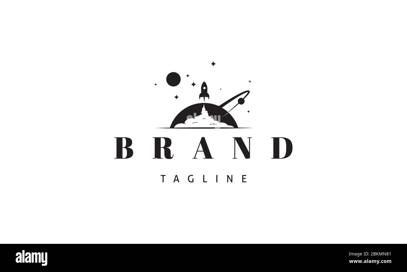 Vector logo on which an abstract image of a rocket taking off against ...