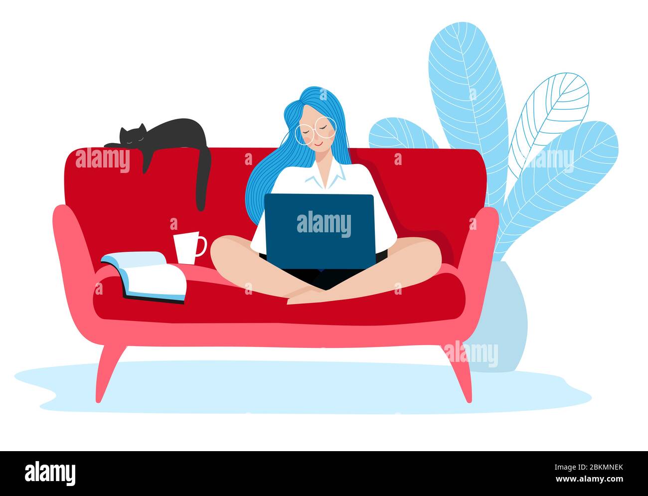 Work remotely from home. Concept of distance work and education Stock ...