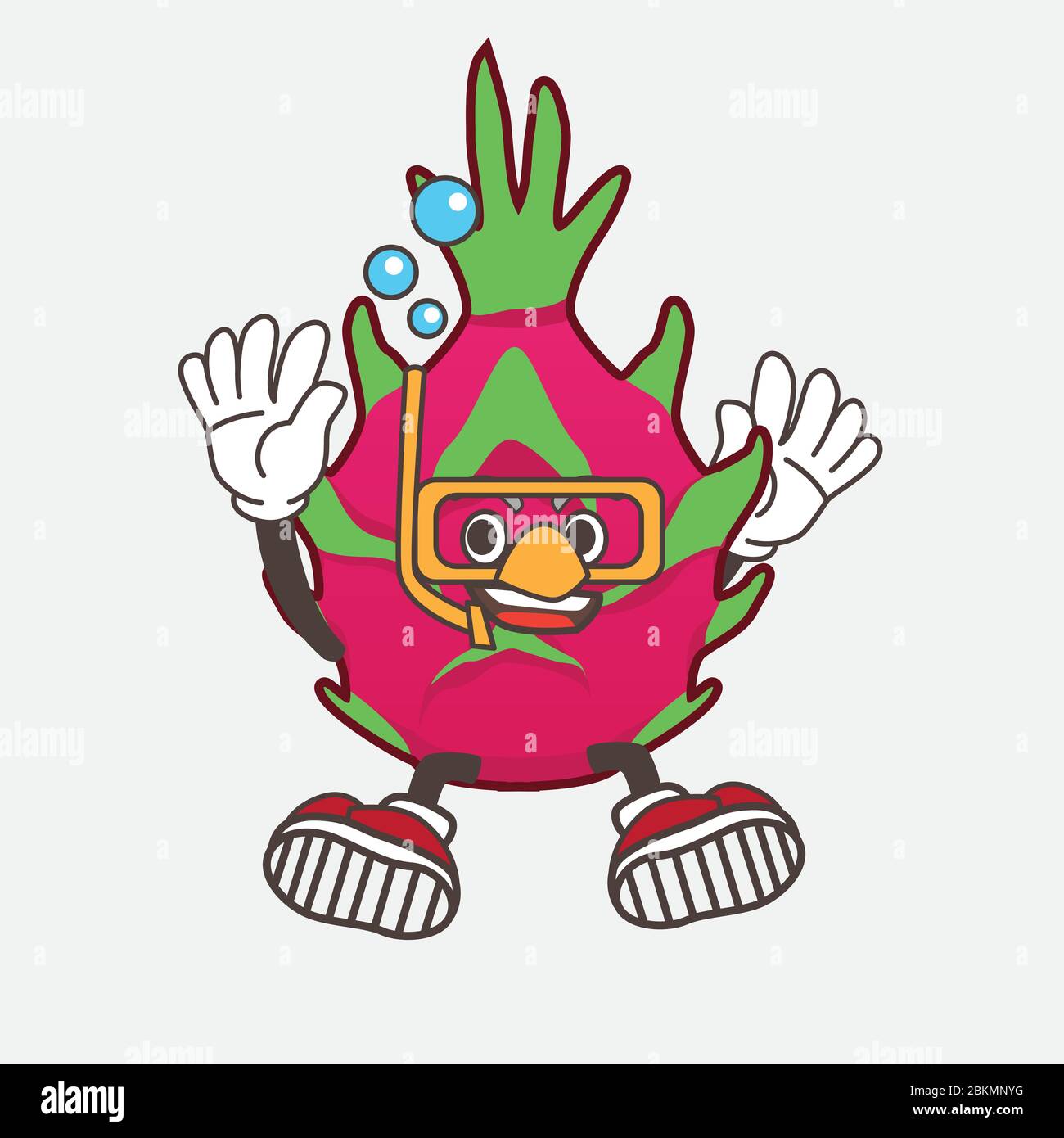 An illustration of Dragon Fruit cartoon mascot character wearing Diving ...