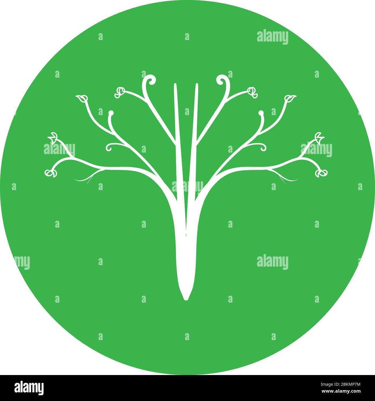 Simple elegant green icon or logo with white minimal blooming tree ...