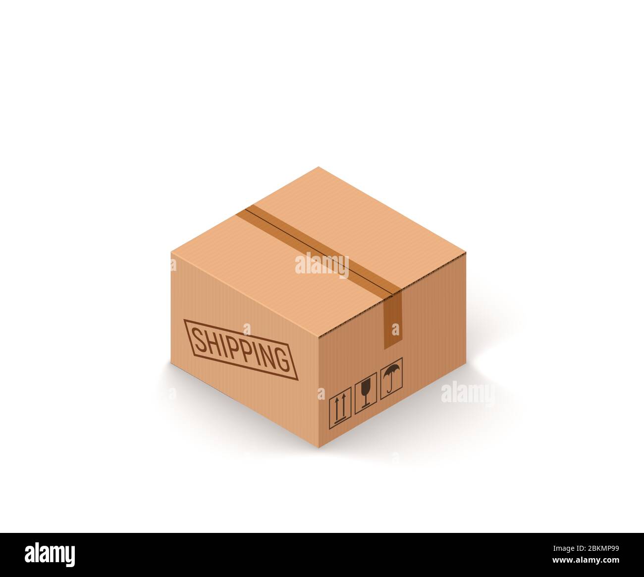 Closed parcel cardboard box isolated on white isometric vector ...